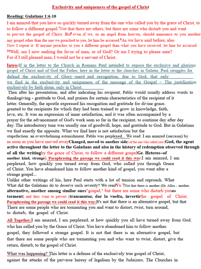 Galatians 1:6-10 Exclusivity of The Gospel of Christ - There Is No ...