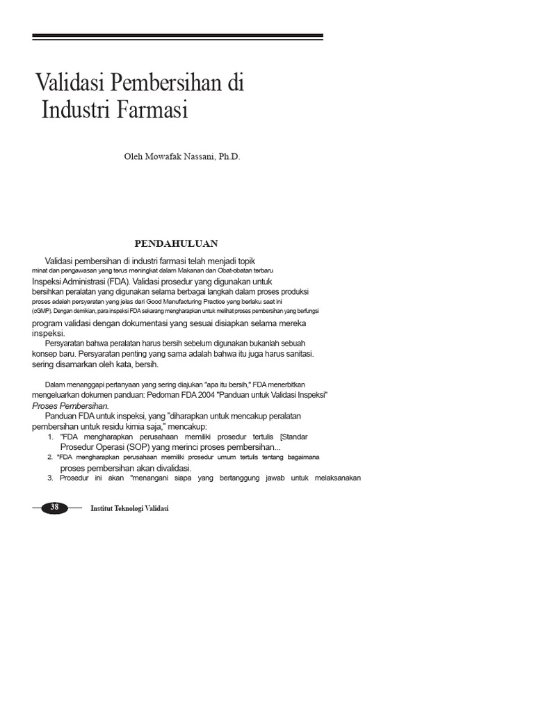 Validasi Pembersihan di Farmasi | PDF