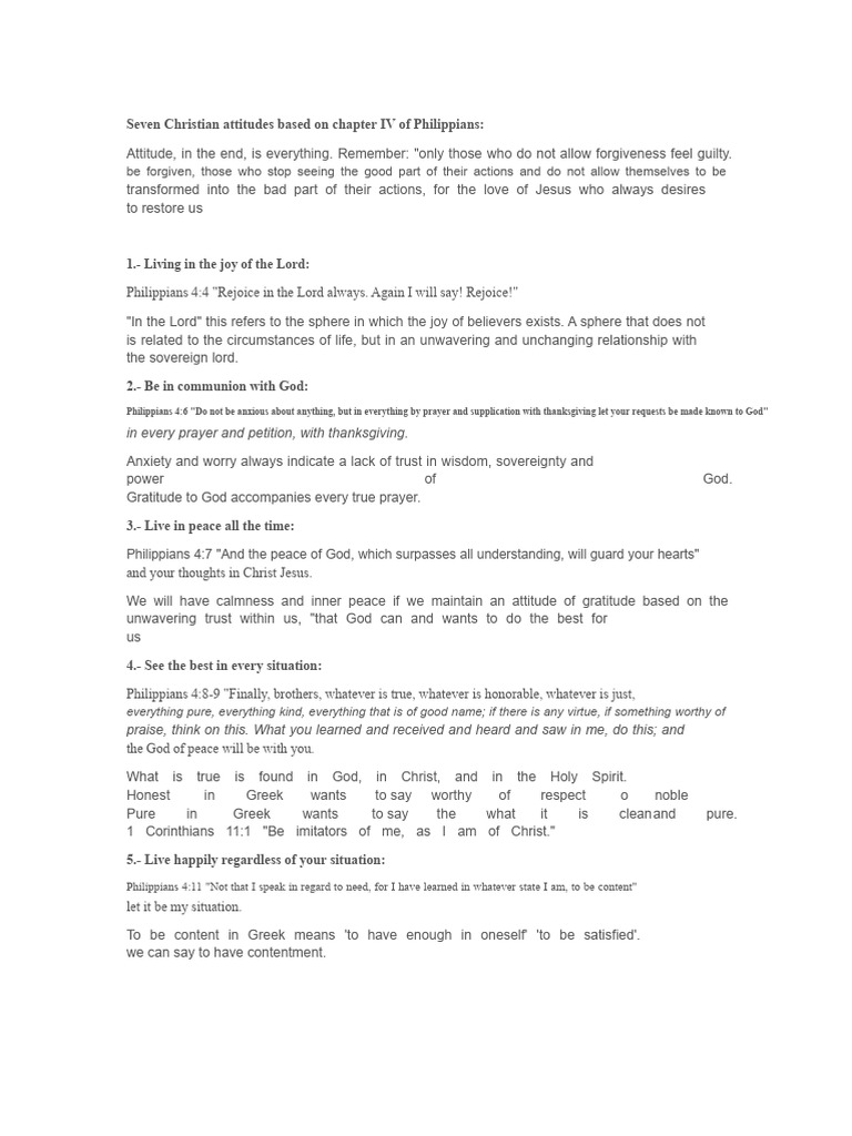 Seven Christian Attitudes from Philippians | PDF | Epistle To The ...