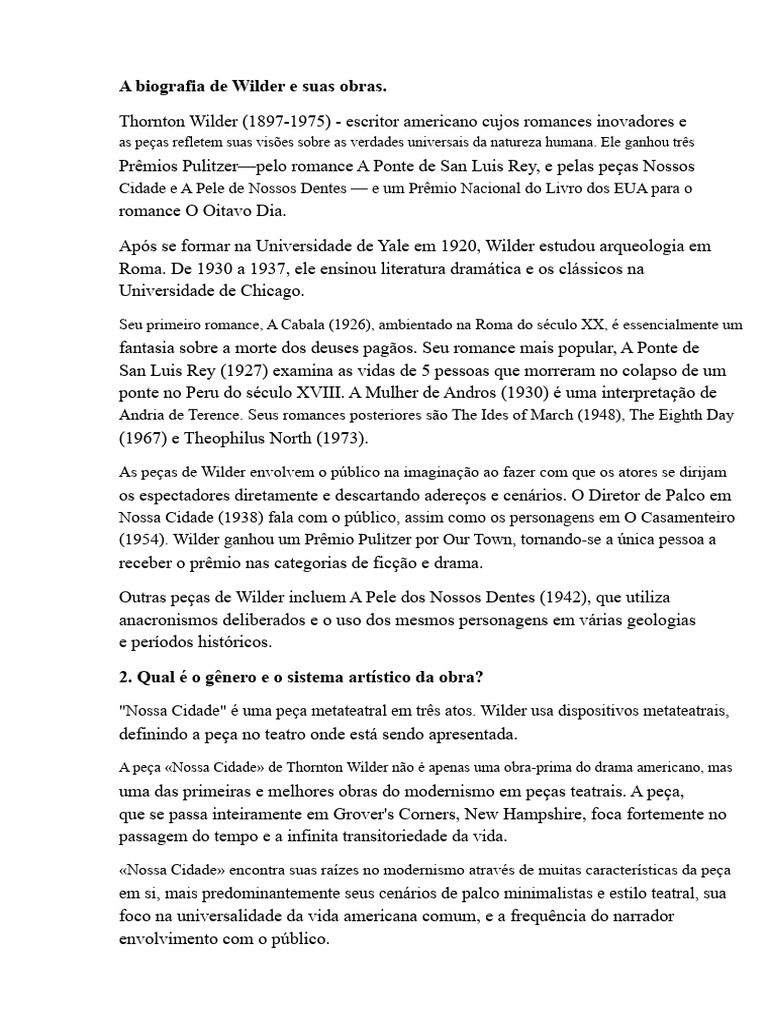 Thornton Wilder Nossa Cidade | PDF | Amor | Cidade
