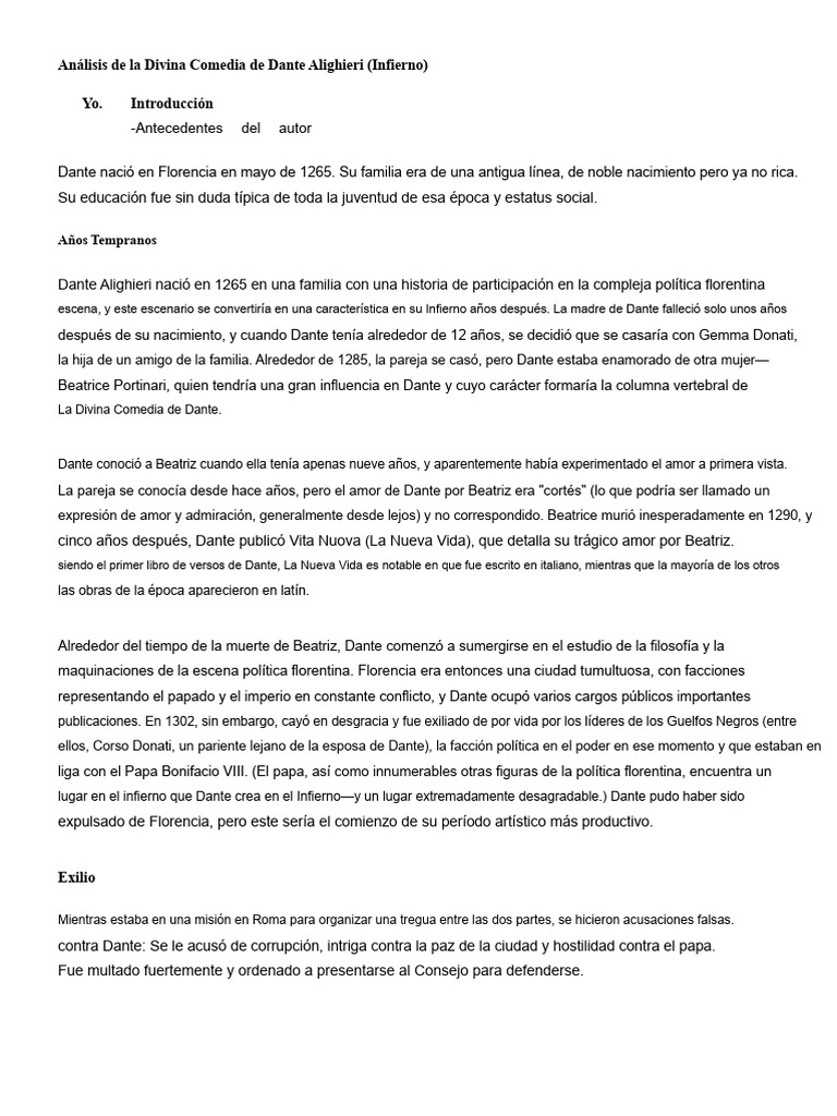 Análisis Sobre La Divina Comedia de Dante Alighieri | PDF | Dante ...