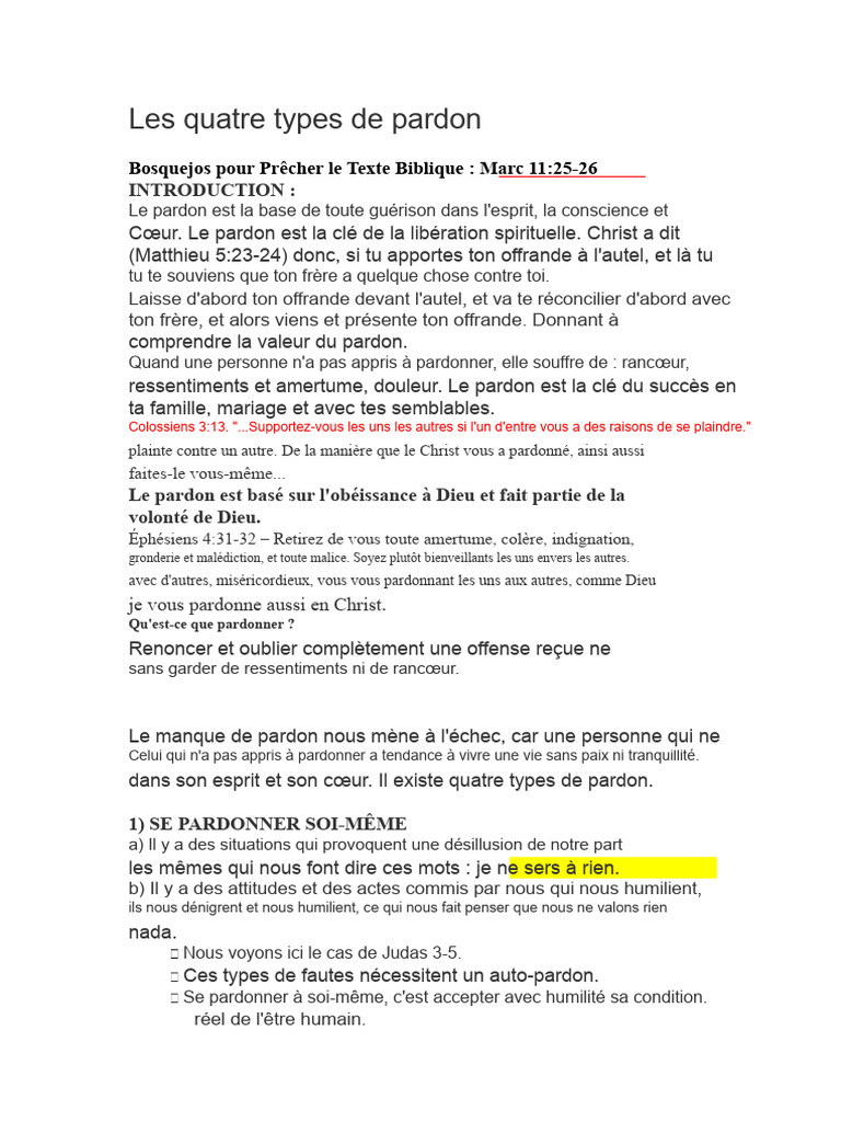 Les 4 types de pardon expliqués | PDF | Pardon | Dieu