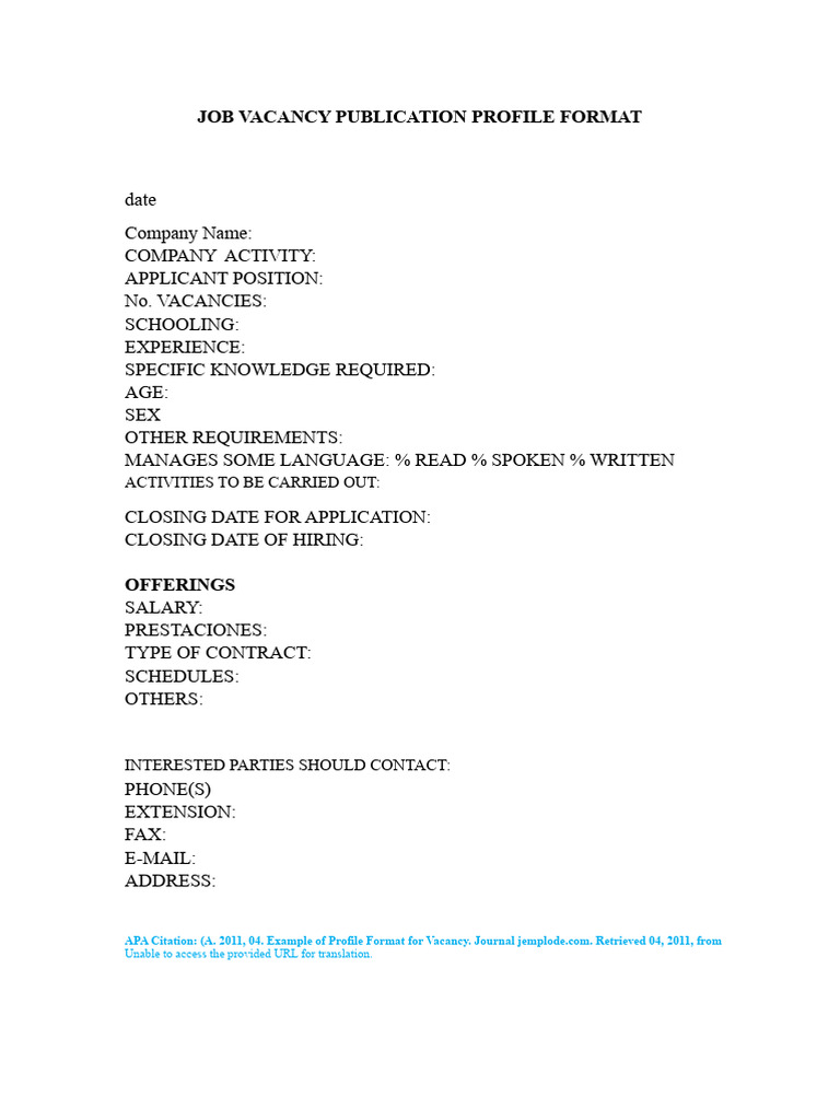 Profile Format For Job Posting | PDF