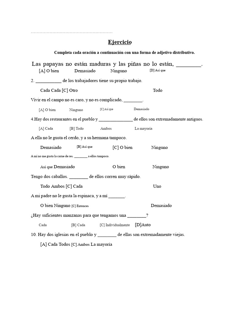 Hoja de Trabajo de Adjetivos 2 | PDF