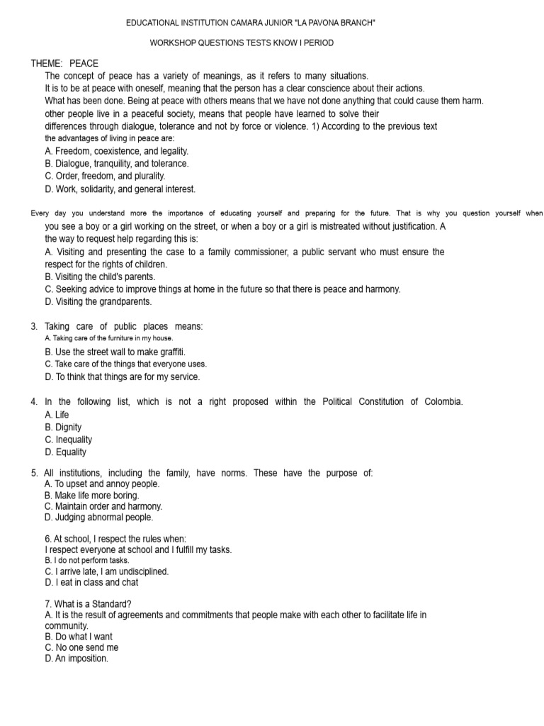 Grade 5 Social Studies Peace Test | PDF | Peace | Justice