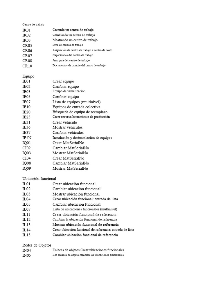 Lista de Códigos de Transacción - EAM | PDF | Informática
