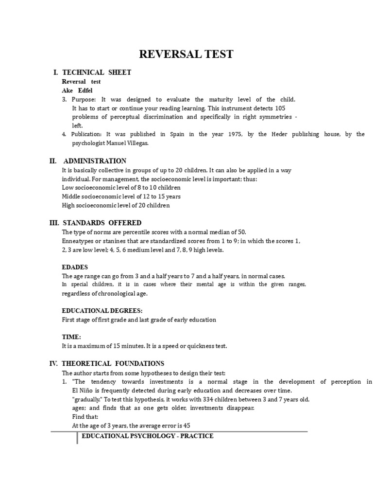 REVERSAL TEST - Maturity Level | PDF | Dyslexia | Percentile