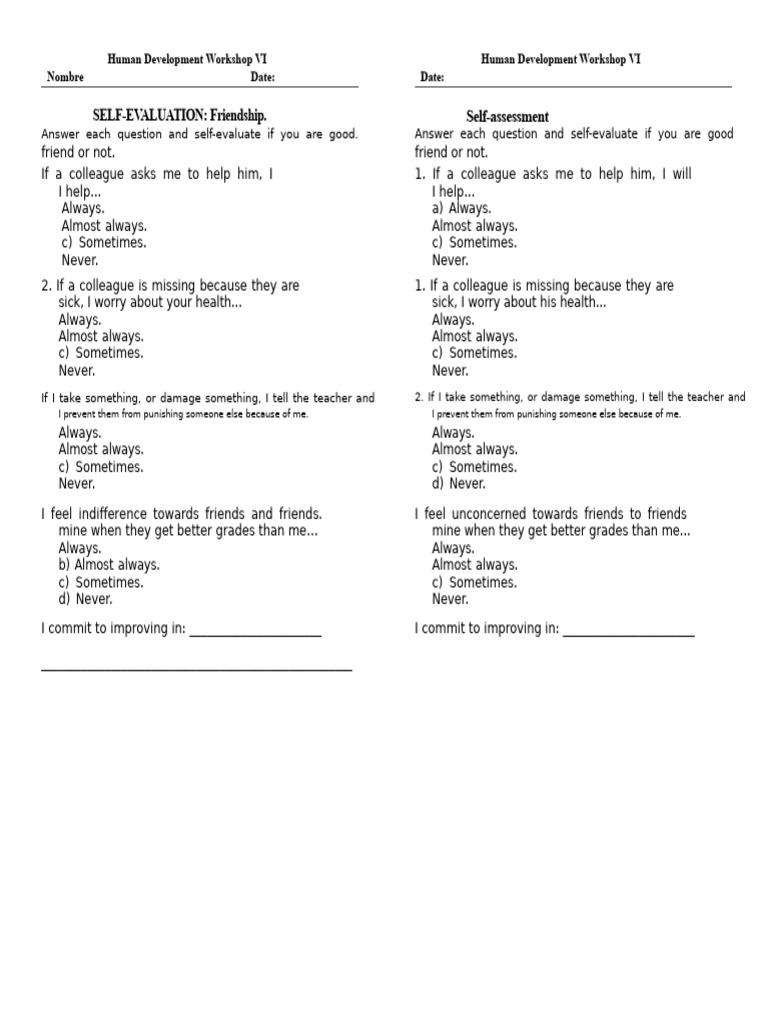 Self-Evaluation for Friendship Skills | PDF