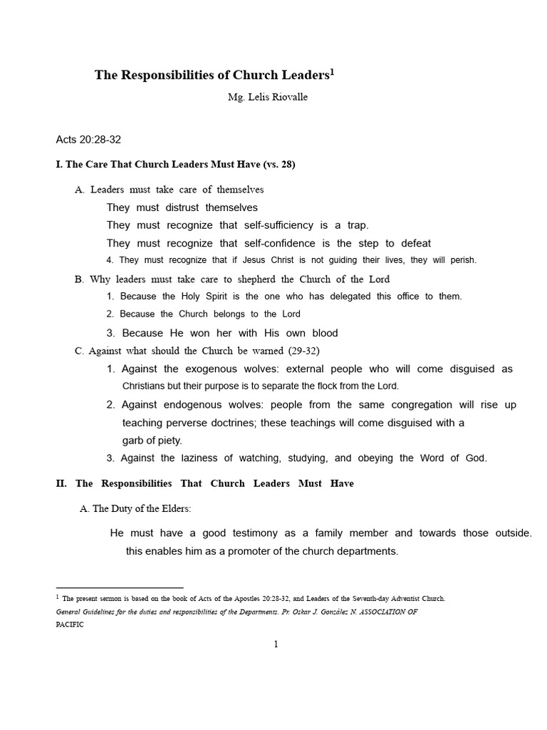 Church Leaders' Responsibilities Guide | PDF | Elder (Christianity ...