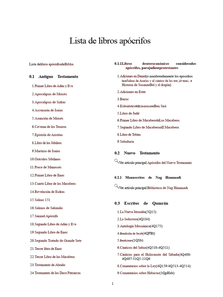 Lista de Libros Apócrifos | PDF | Libros apócrifos | Literatura antigua