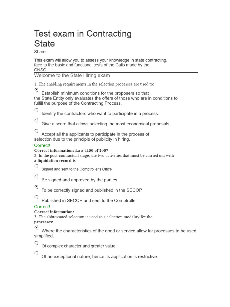 Test Exam in State Contracting | PDF | Business | Economies