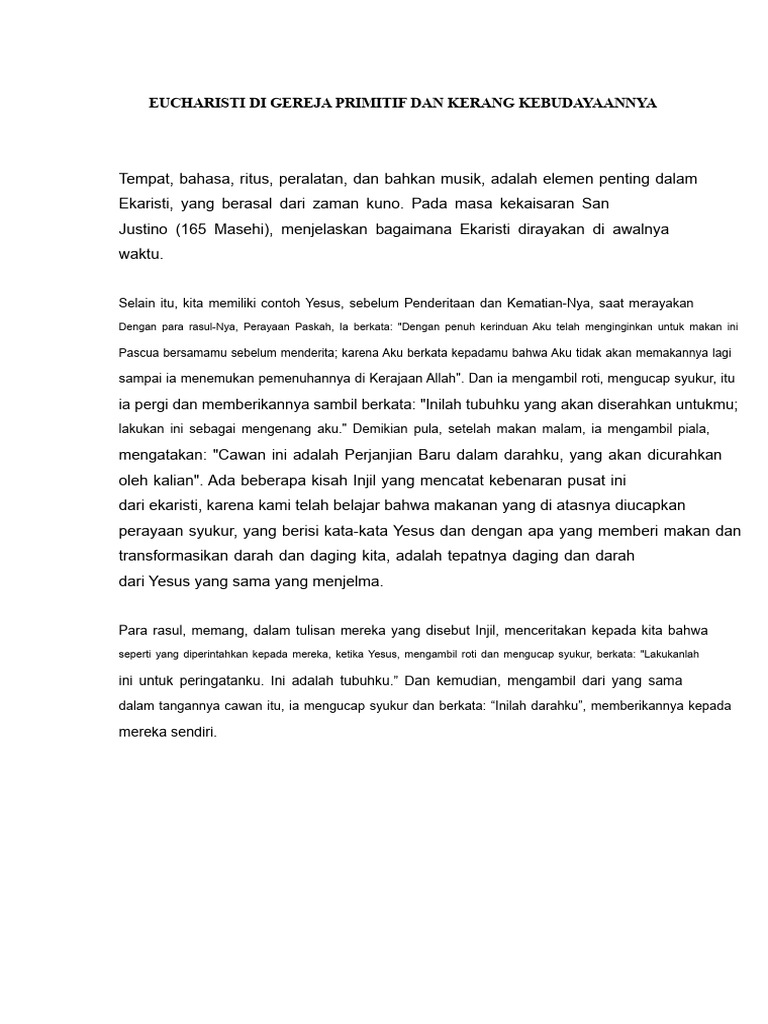 Esai Tentang Ekaristi Di Gereja Perdana | PDF