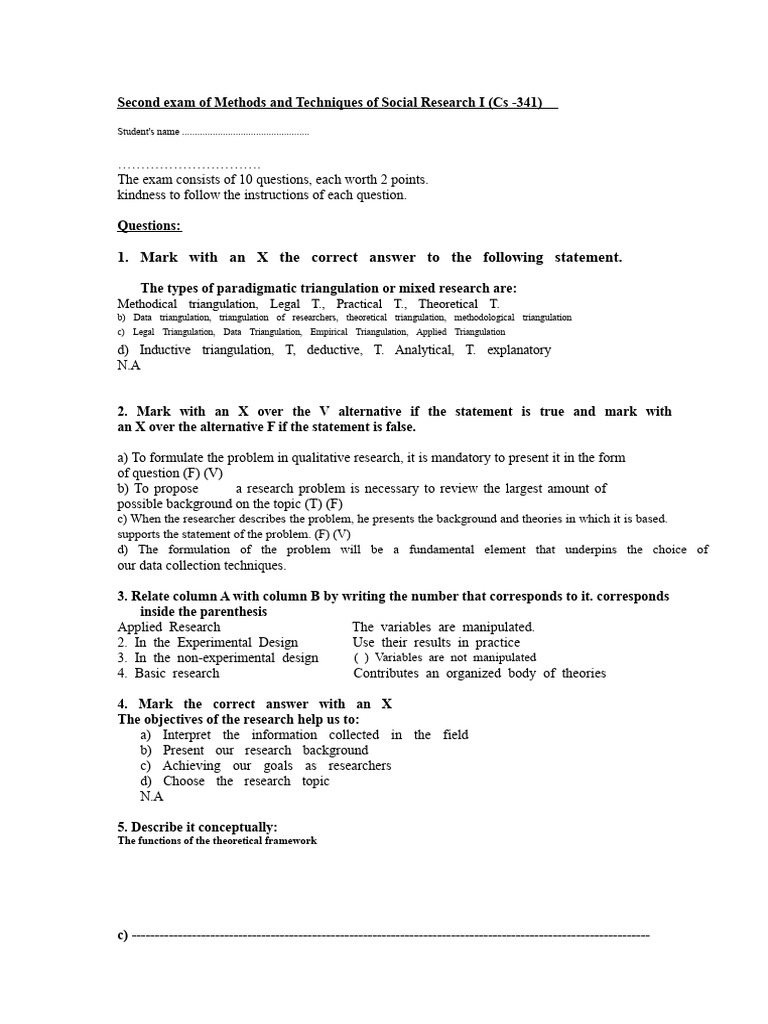 Second Exam of Methods and Techniques of Social Research II | PDF ...