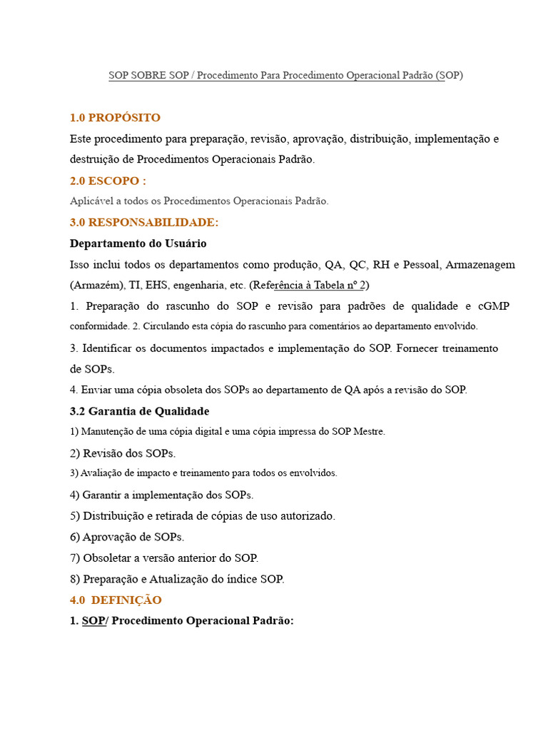 Procedimento para SOPs: Guia Completo | PDF | Caneta | Tecnologia da ...