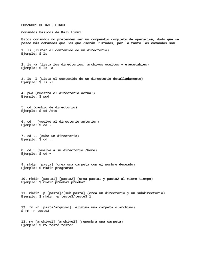 Comandos Básicos de Kali Nux | PDF | Archivo de computadora | Directorio (Computación)