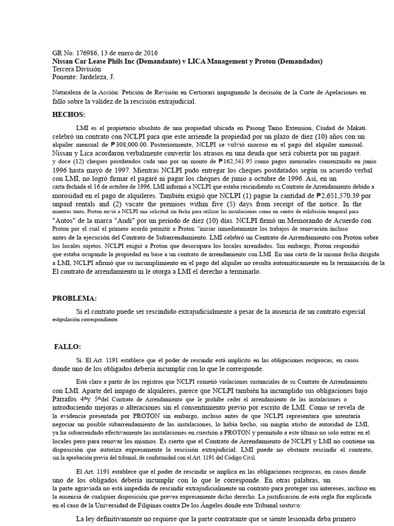 Nissan Car Contra Lica Management | PDF | Justicia | Crimen y violencia