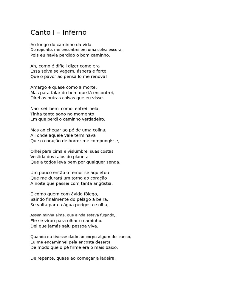 canto 1 Inferno | PDF | Divina Comédia | Dante Alighieri