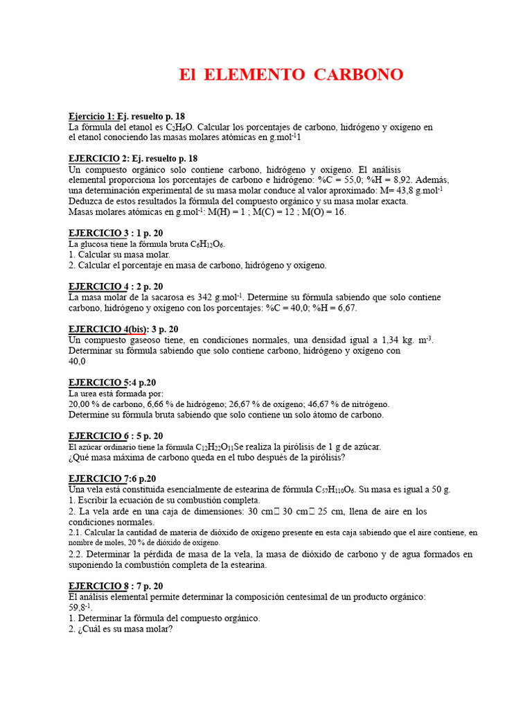 Ejercicios sobre Compuestos Orgánicos y su Composición | PDF ...