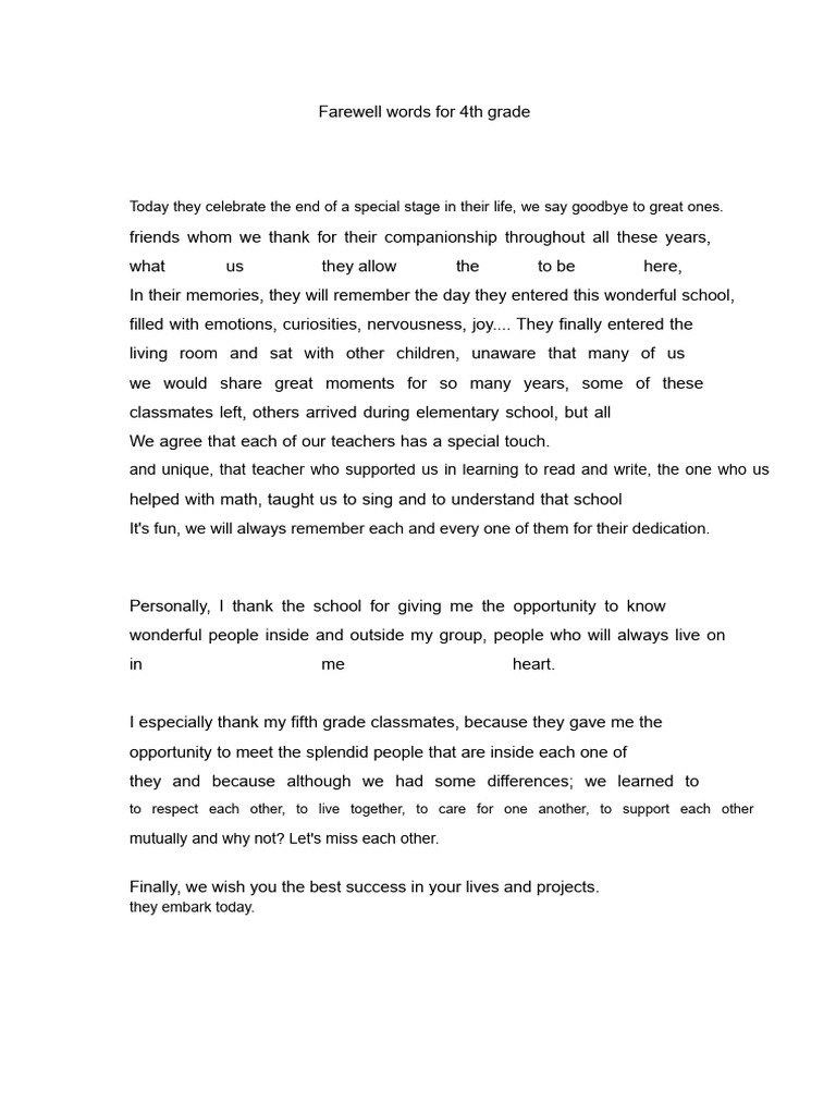 Farewell Words Grade 4s | PDF
