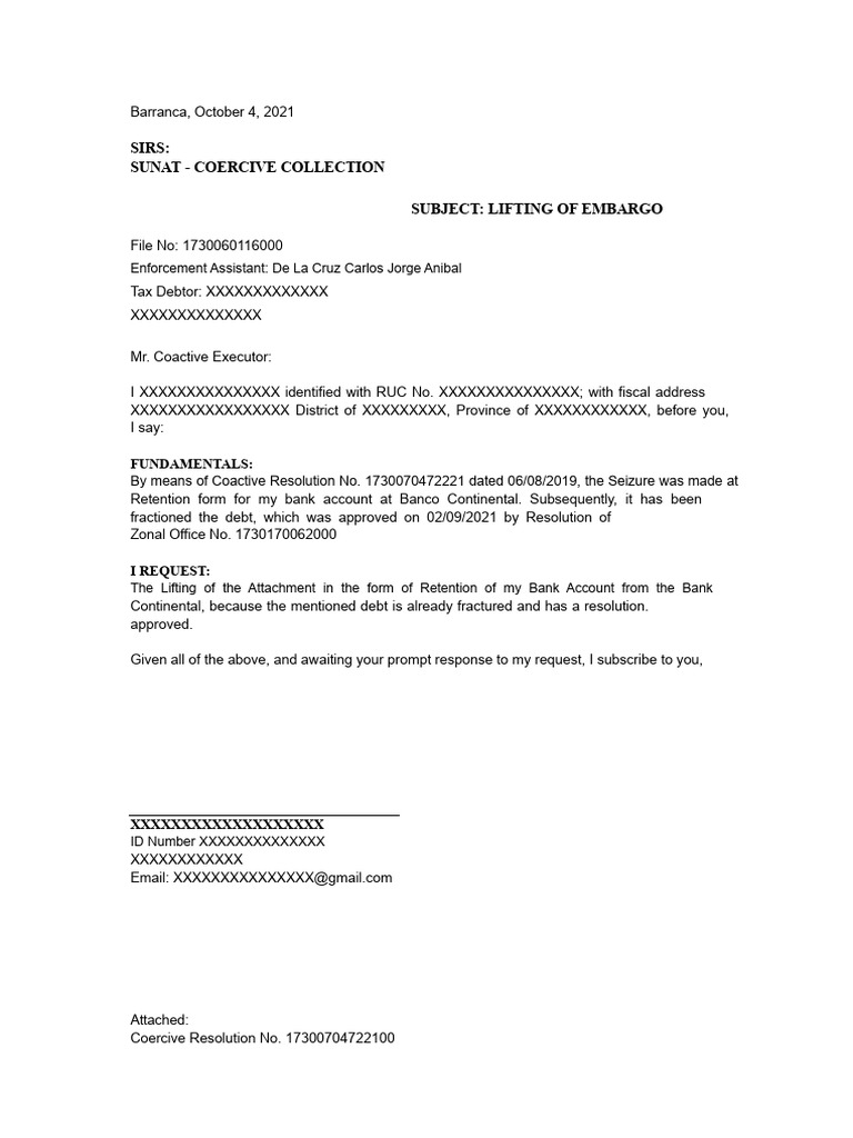 Letter of Lifting of Embargo in The Form of Retention | PDF