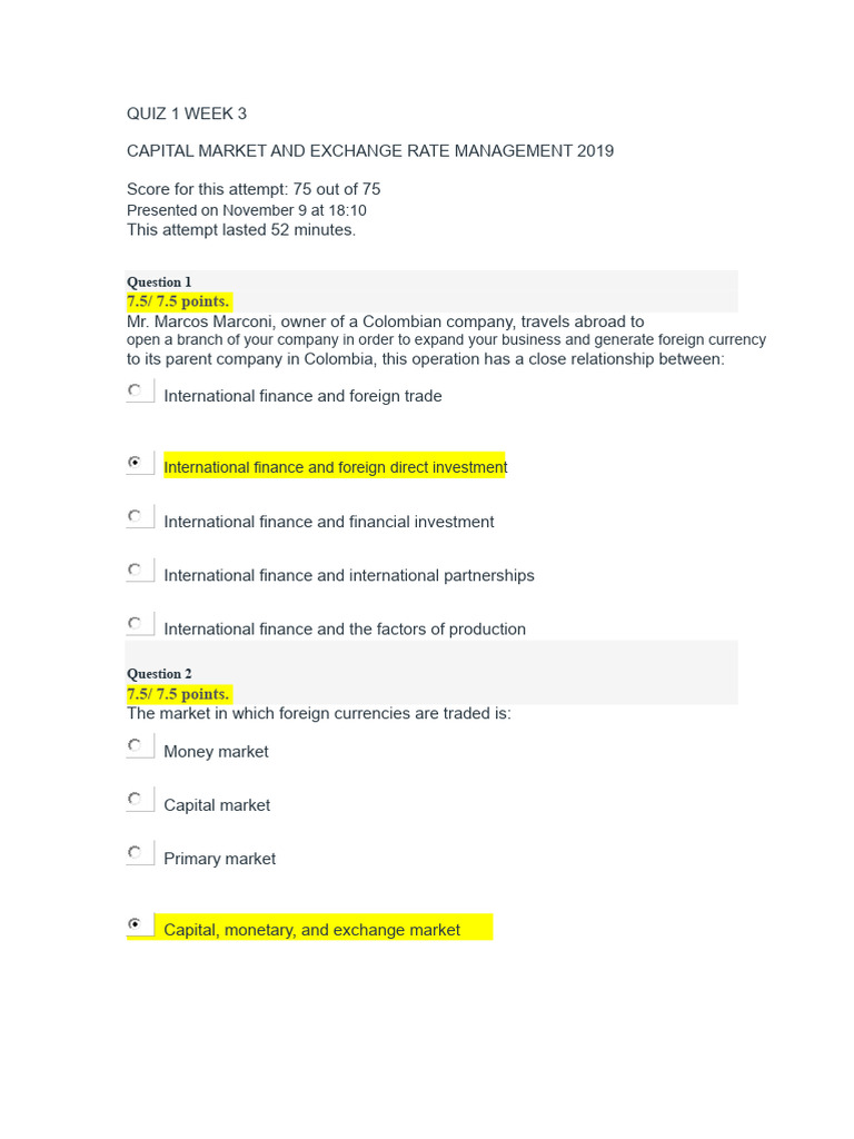 Capital Market Quiz Week 3 Results | PDF | Exchange Rate | Devaluation