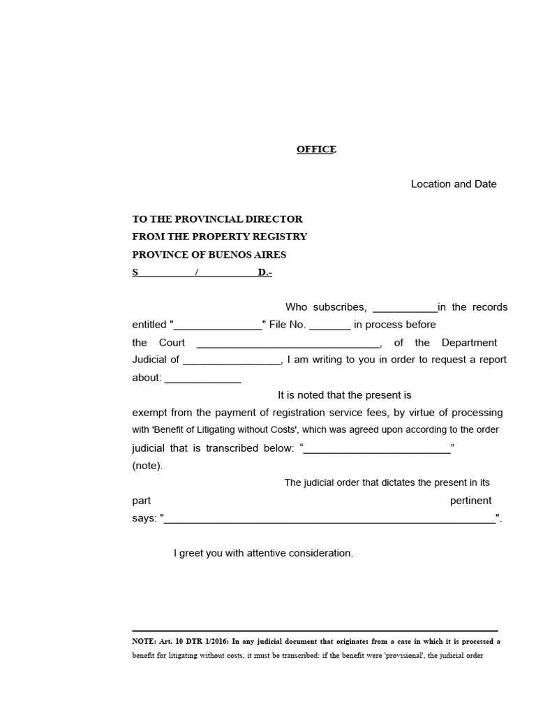 Report Letter To The Property Registry of The Province of Buenos Aires ...