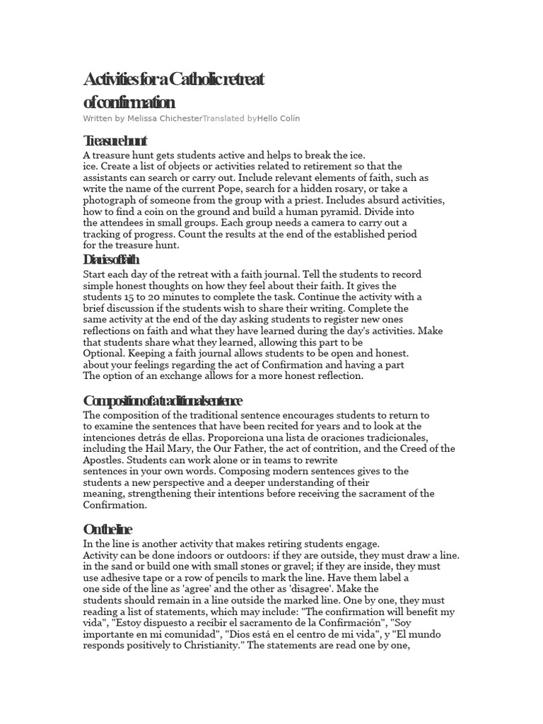 Confirmation Retreat Activity Ideas | PDF | Confirmation | Christian ...