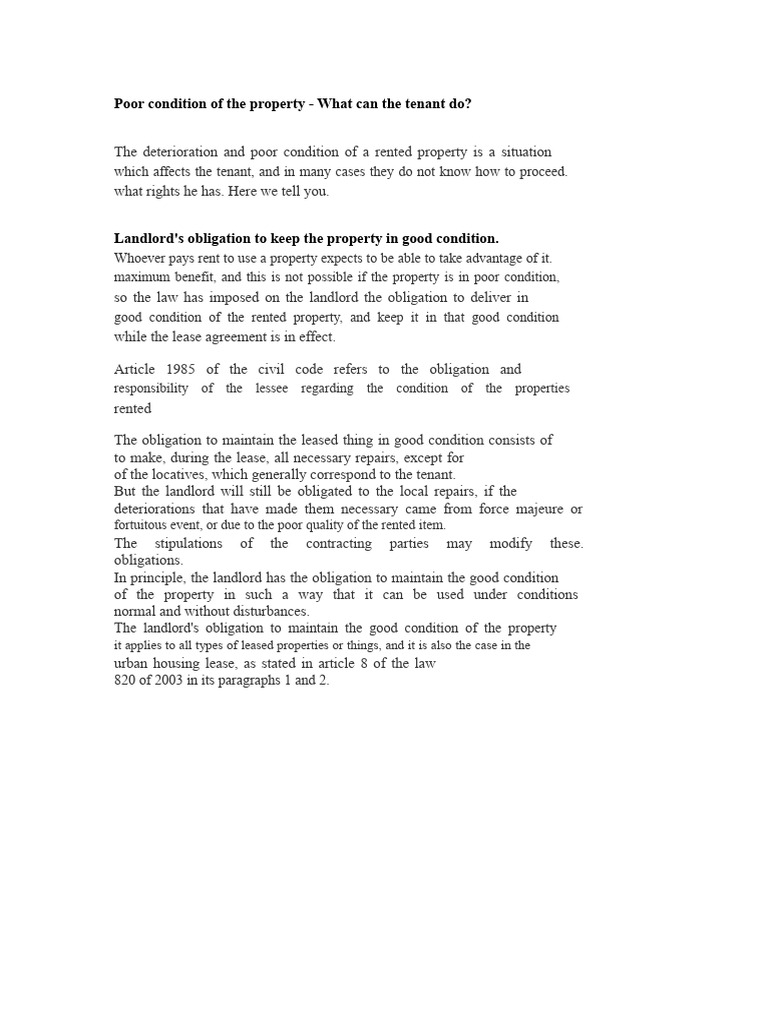 Poor Condition of The Property | PDF | Lease | Leasehold Estate