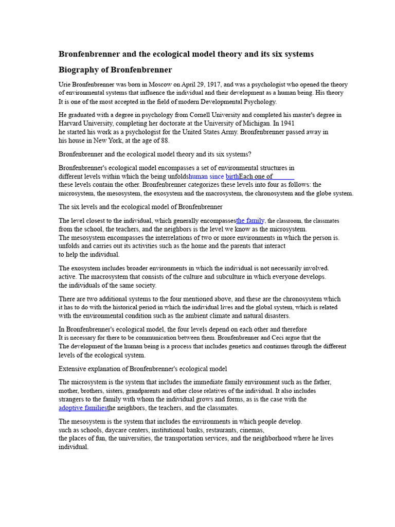 Bronfenbrenner and The Ecological Model Theory and Its Six Systems ...