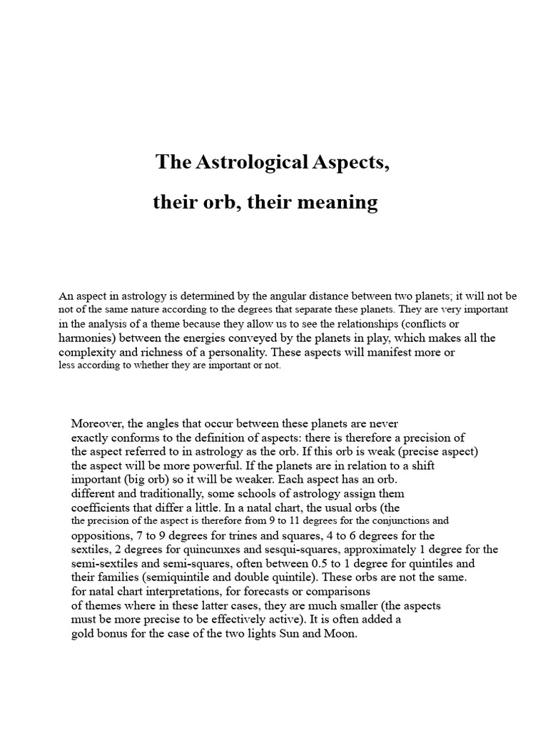 Astrological Aspects, Orbs and Meaning | PDF | Planets In Astrology ...