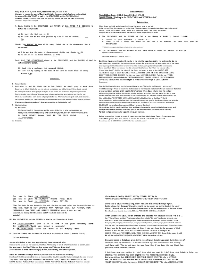 Biblical Outline. Walking in The Greatness and Power of God | PDF ...