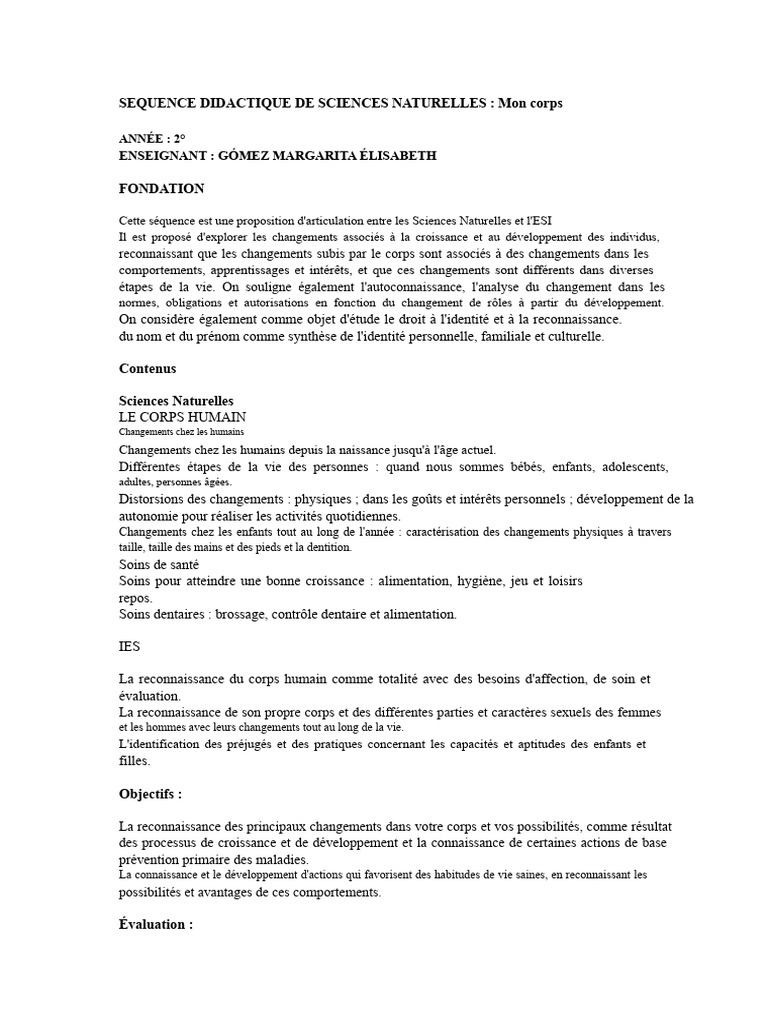 Sequence Didactique Mon Corps | PDF