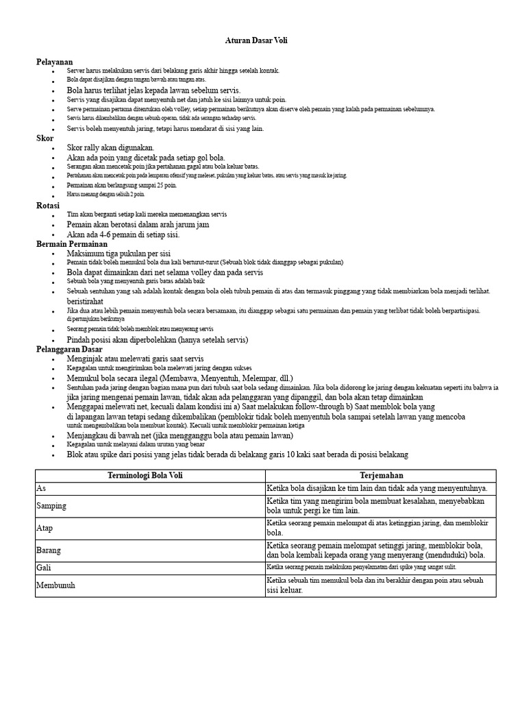 Aturan Dasar Bola Voli | PDF