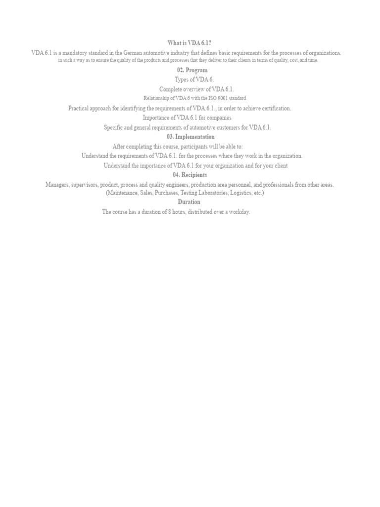 Understanding VDA 6.1 Standards | PDF