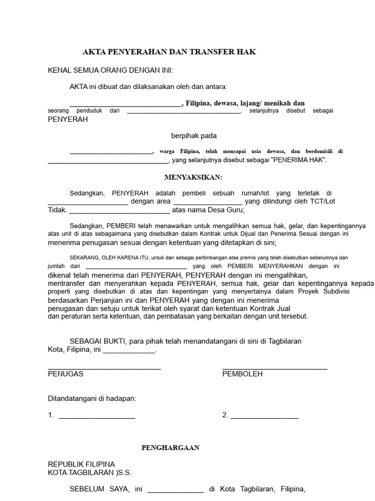 Akta Transfer Hak Properti Filipina | PDF