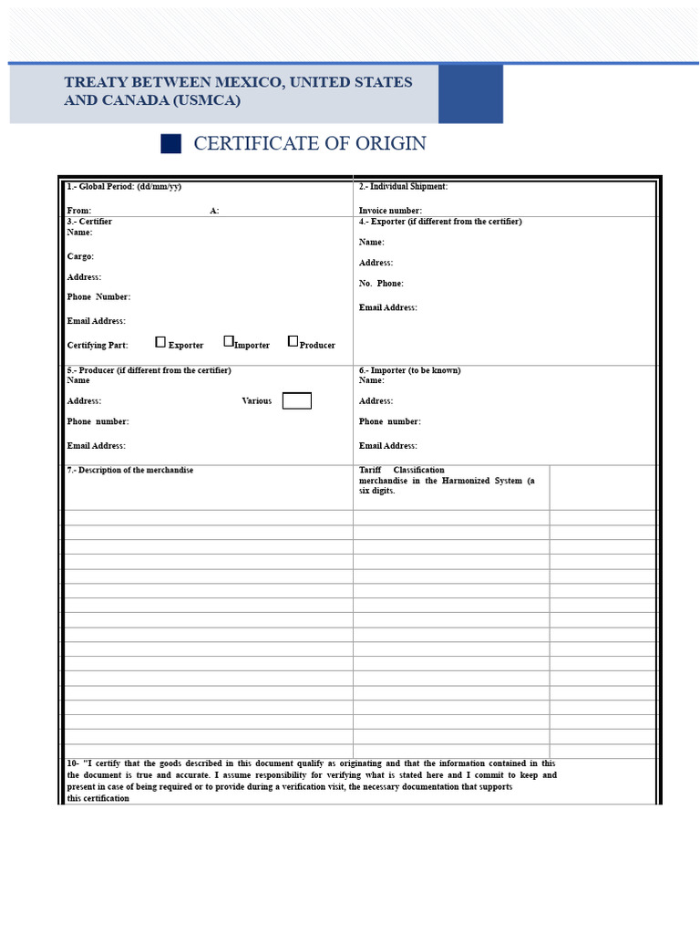 USMCA Certificate of Origin Form | PDF | International Trade