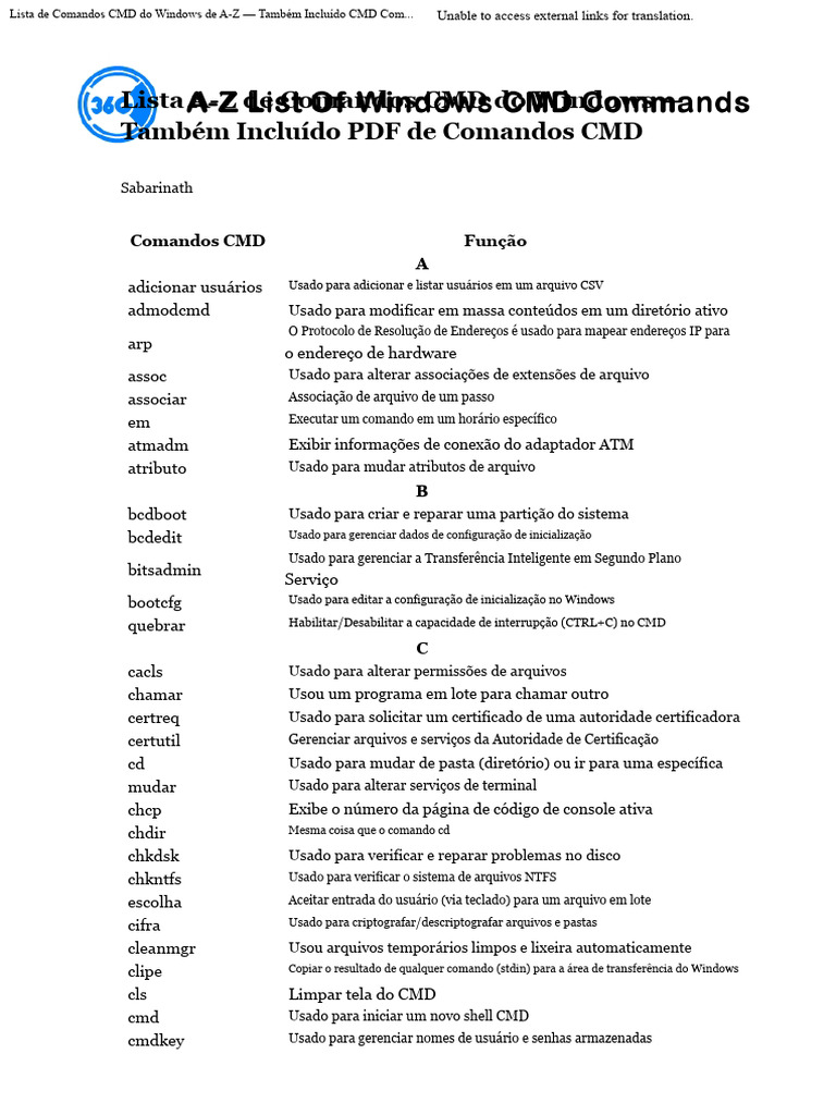 Lista A-Z de Comandos CMD Do Windows Arquivo PDF | PDF | Rede de ...
