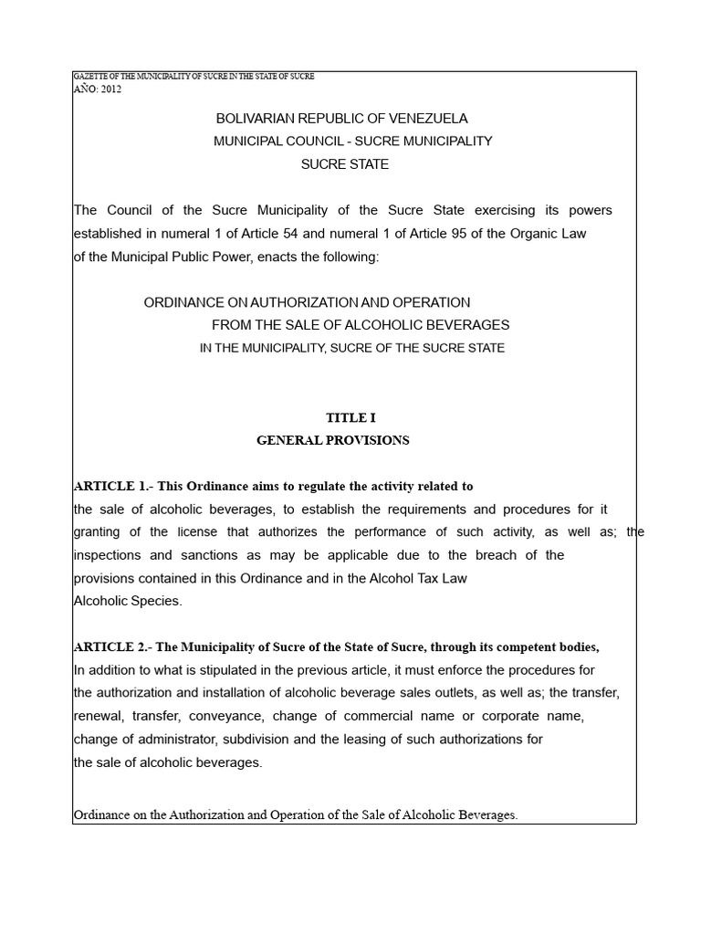 Ordinance On The Sale of Alcoholic Beverages | PDF | Lease | Taxes