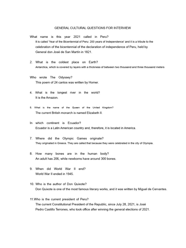 100 General Knowledge Questions and Answers - Interview 2021 | PDF