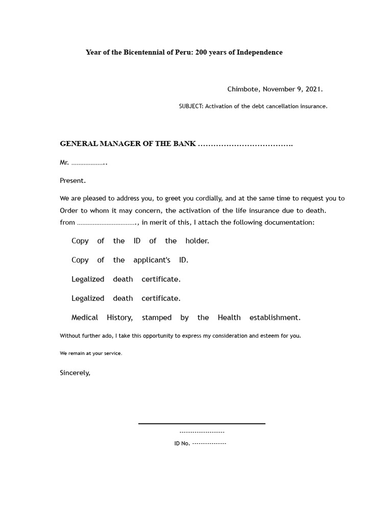 Debt Cancellation Insurance Activation Request | PDF