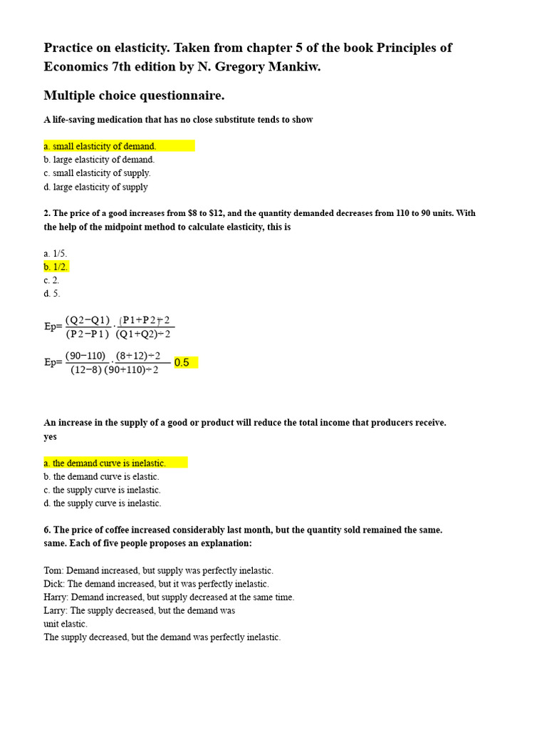 Practice 04 of Economics | PDF | Elasticity (Economics) | Demand