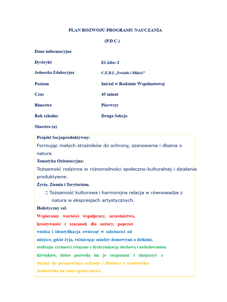 Plan Rozwoju Programu Nauczania | PDF