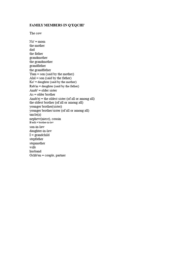 Family Terms in Q'eqchi' Language | PDF