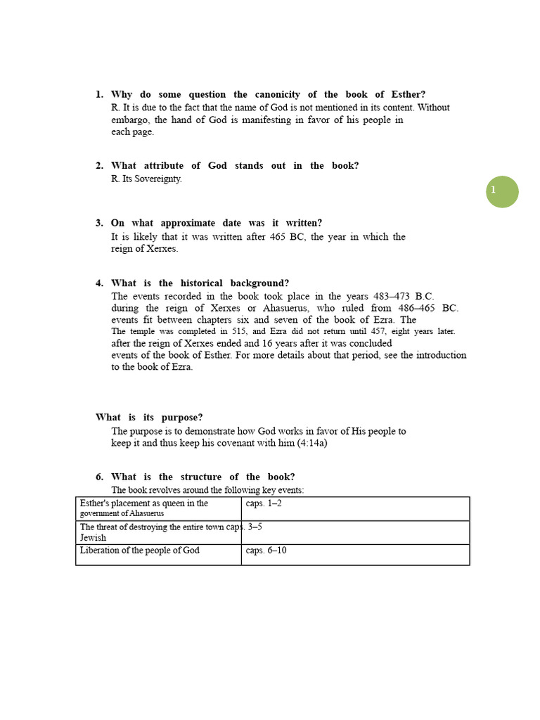 Questions on the Book of Esther | PDF | Esther | Book Of Esther
