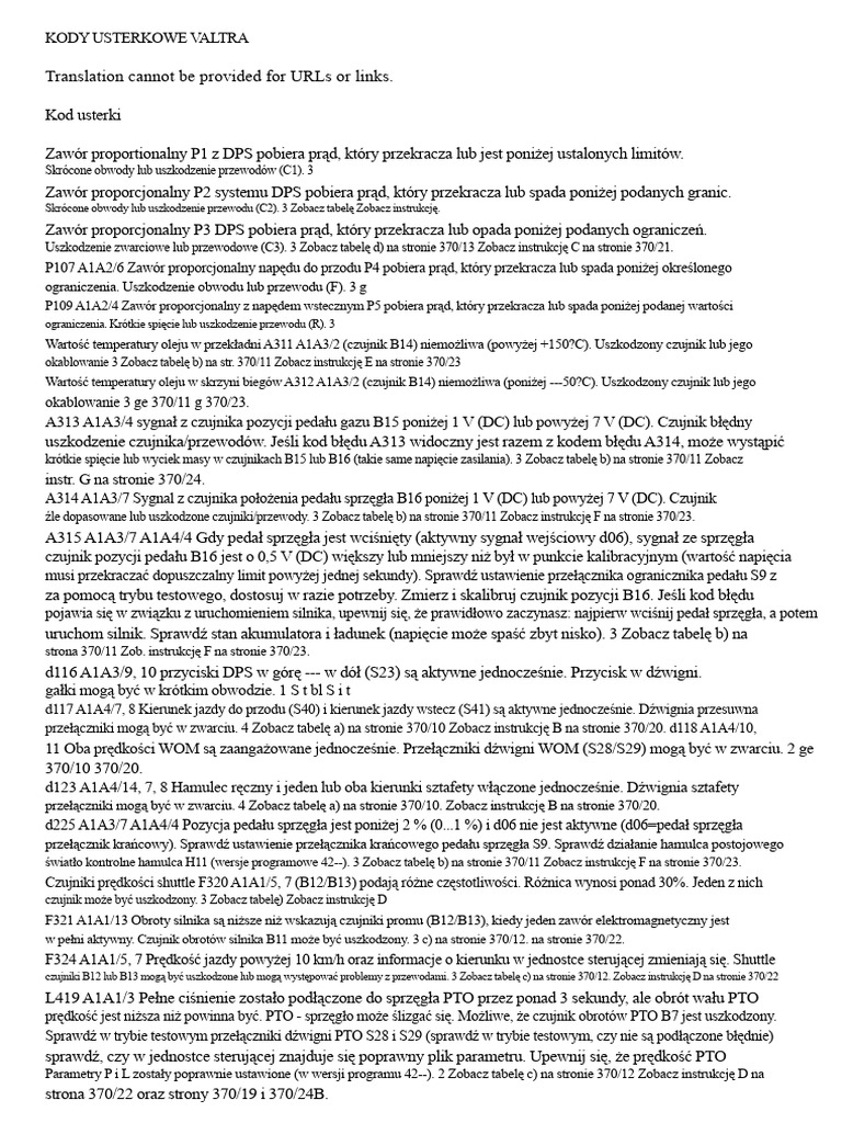 Kody Usterek Valtra | PDF
