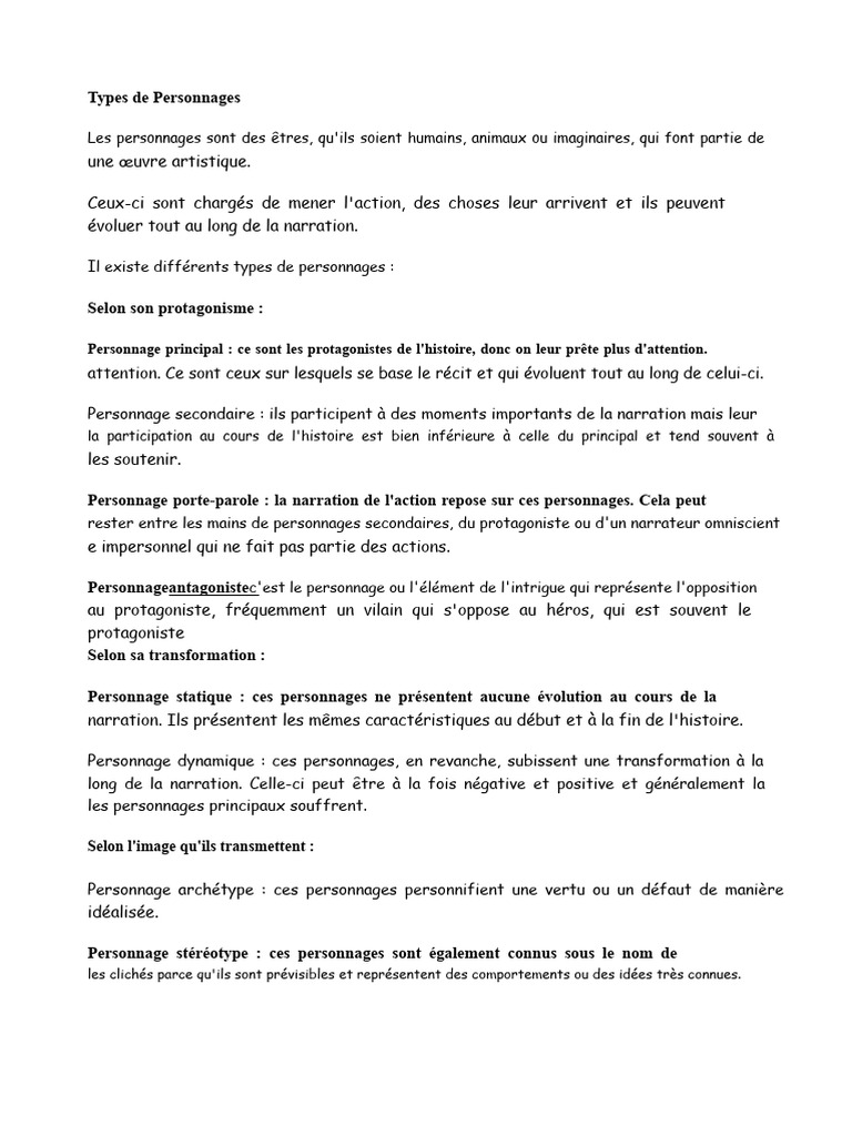 Types de Personnages en Théâtre | PDF | Comédie | Théâtre
