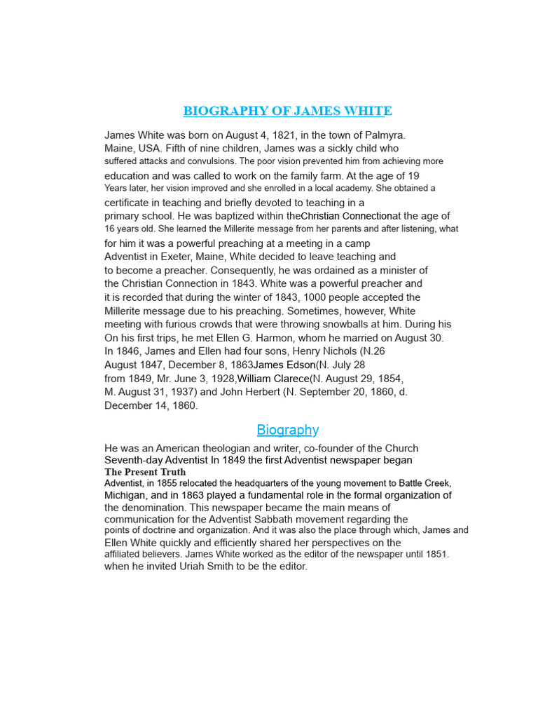 James White: Adventist Pioneer Biography | PDF | Protestantism | Adventism
