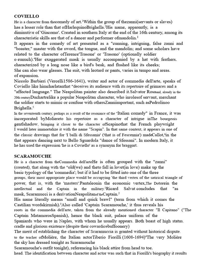 Commedia Dell'arte Characters | PDF | Commedia Dell'arte