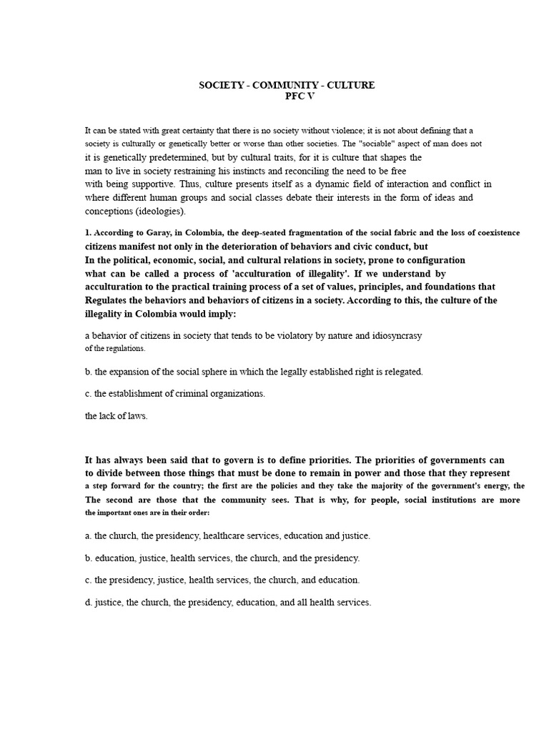 Icfes Type Test PFC Vs Community | PDF | Violence | Society