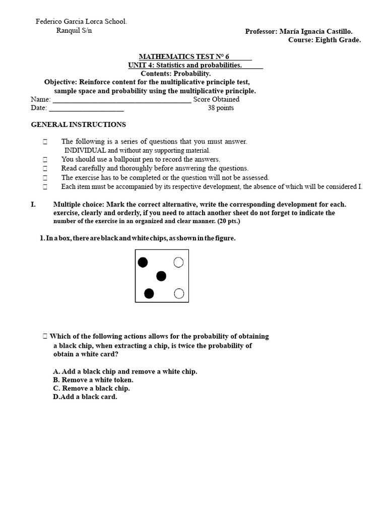 Eighth Grade Math Test: Statistics & Probability | PDF | Multiple Choice